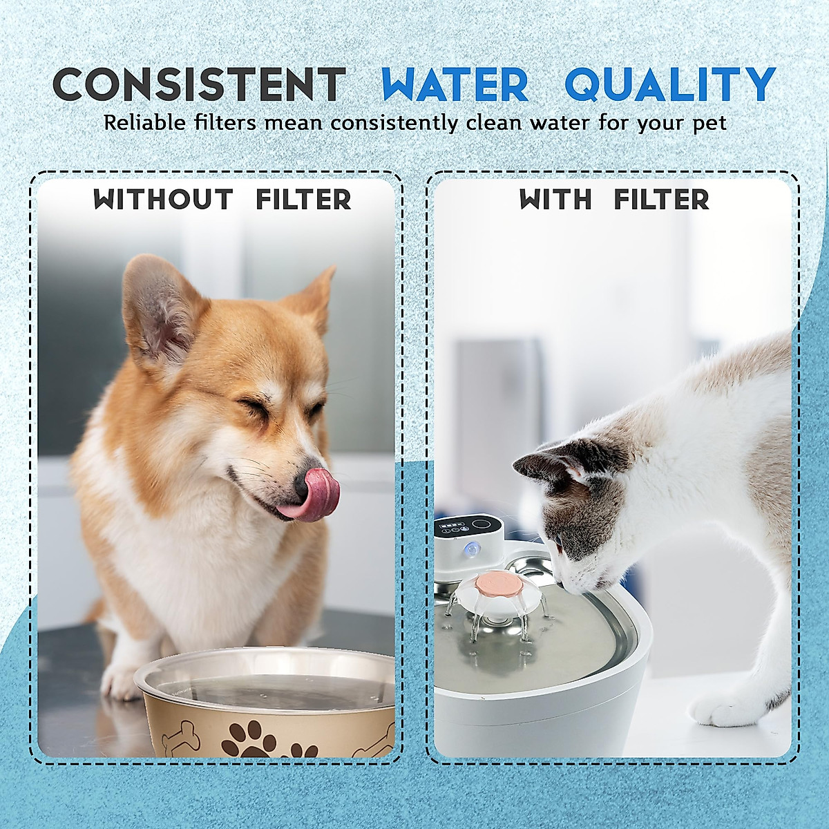 Replacement Filter for Tossca Pet Water Fountain | Advanced Filtration Pack of 6 Filters and 2 Sponges