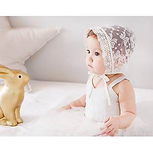 IMLECK Infant Bucket Sun Hat Bow Full Lace Flower Bonnet Child Hat … Ivory White