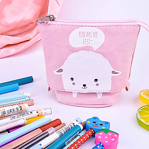iSuperb Cartoon Telescopic Stand Up Pencil Case Pen Bag Cute Animal Office Student Stationery Bag Cosmetic Organizer Pouch (White Sheep)