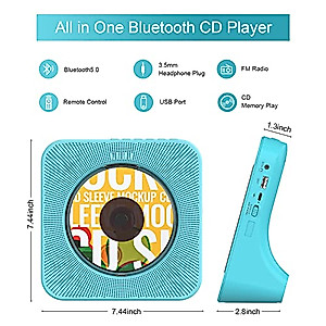Weeuus CD Player Portable with Bluetooth,Desktop CD Player with Remote Control,Kids,Kpop,Dual Stereo Speaker,Dust Cover, FM Radio, LED Screen,3.5mm Jack AUX Input Output,Blue