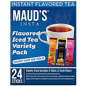 Maud's Instant Peach Tea (Insta Just Peachy), 26ct. Solar Energy Produced Single Serve Peach Flavored Tea Instant Travel Stick Packs, Instantly Hot or Iced Tea, 100% California Tea Blend