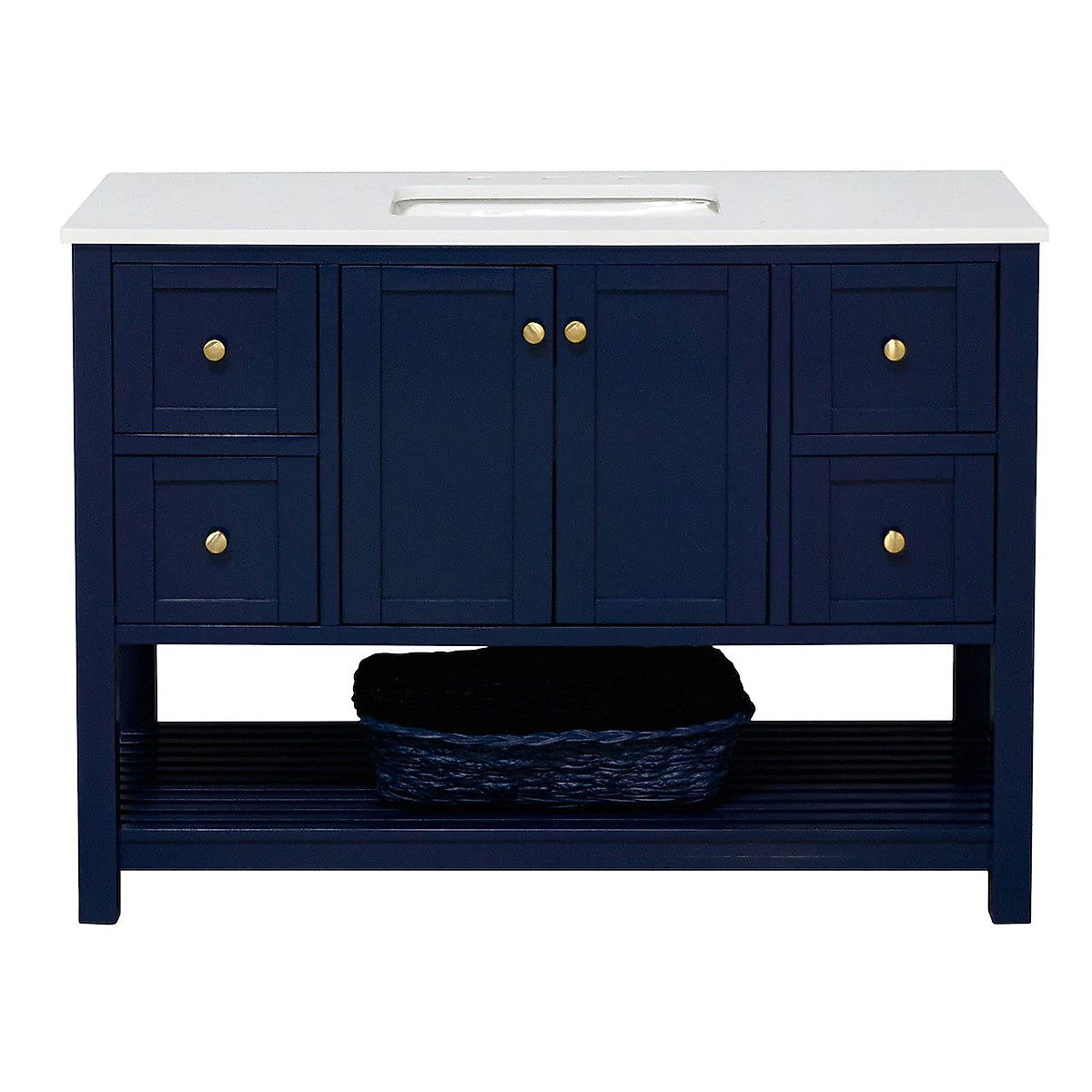 Lakeshore 48-inch Bathroom Vanity (Engineered White/Royal Blue): Includes Royal Blue Cabinet with Engineered White Countertop and White Ceramic Sink