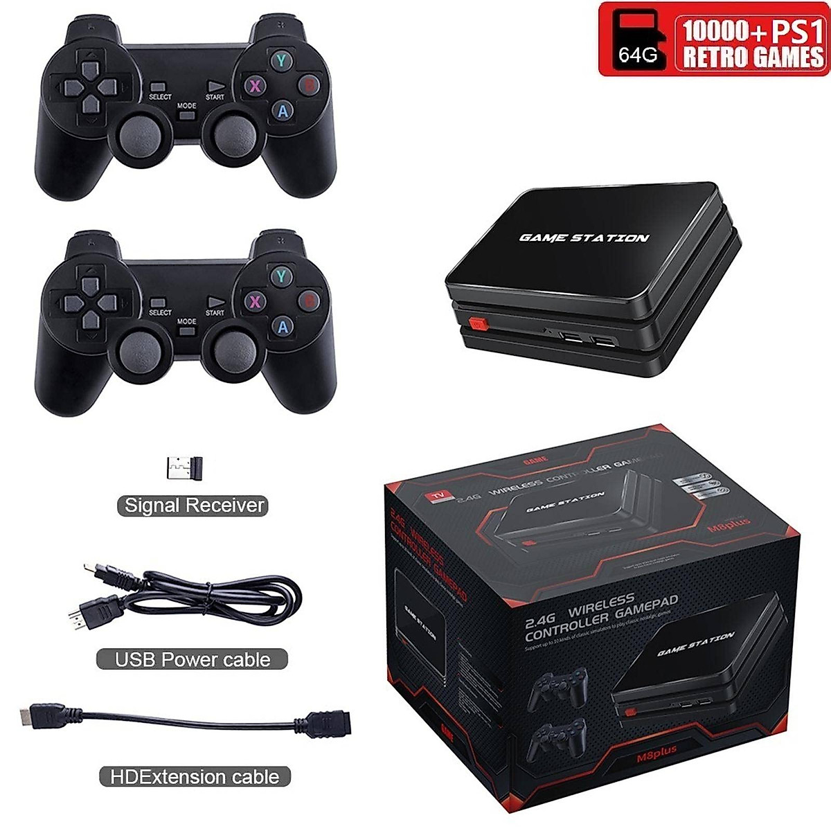 NC Video Game Console Quad-Core HDMI TV Home Handheld Game Console Simulator 2.4G, 10000+ Games, with Game Handle