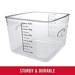 Rubbermaid Commercial Products, Plastic Space Saving Square Food Storage Container for Kitchen/Sous Vide/Food Prep, 12 Quart, Clear