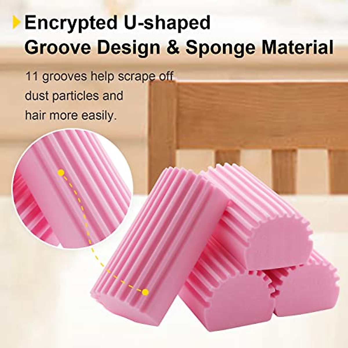 Jeymei 4-Pack Damp Clean Duster Sponge, Sponge Cleaning Brush, Duster for Cleaning Blinds, Glass, Baseboards, Vents, Railings, Mirrors, Window Track Grooves and Faucets Non-Scratch Sponges Pink