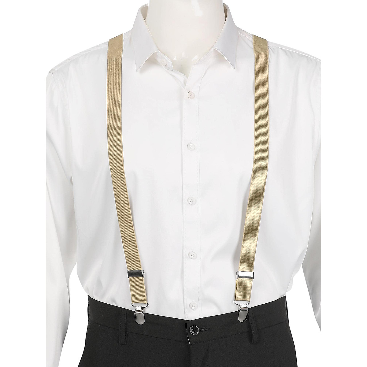 Allegra K Women's Suspenders Metal Clips Adjustable Elastic Band Y Shaped Suspender One Size Khaki Color