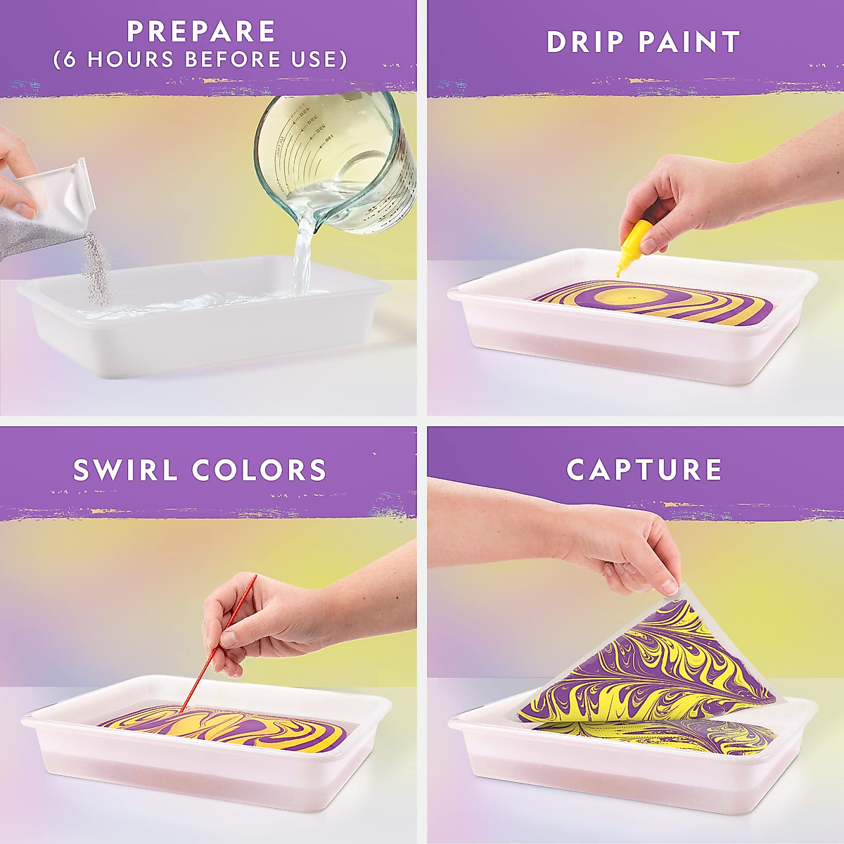 NATIONAL GEOGRAPHIC Marbling Art Kit - Create 12 Sheets of Marble Art with Paints & Water, Crafts for Kids, Amazon Exclusive