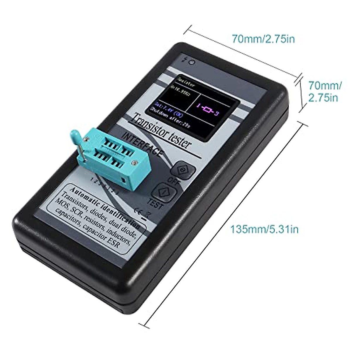 AITIAO Transistor Tester,Mosfet Transistor Capacitor Tester,Mega328 NPN PNP Transistor Diode Resistor Inductor Capacitance MOS SCR ESR Meter Automatic Checker Detector