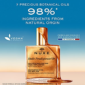 NUXE Huile Prodigieuse Shimmer Multi-Purpose Dry Oil - Luxurious Radiant Glow and Hydration for Face, Body & Hair, 1.6 Fl Oz