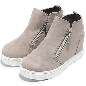 CCVON Girls Wedge Sneakers Kids Boots High Top Platform Shoes Littile Kids/Big Kids Color Taupe Size 2