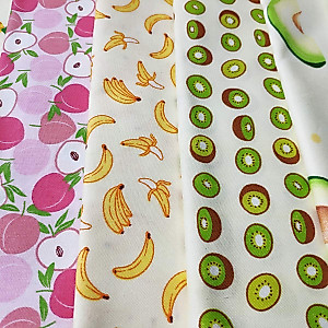 Gnognauq 7pcs 18" x 22" Cotton Fabric Different Patterns Fruit Printed Design Patchwork Quilting Fabric Bundles for DIY Sewing Crafts