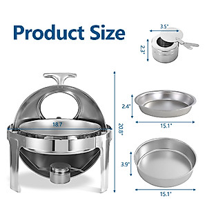 Amhier 6 Qt Roll Top Chafing Dish Buffet Set, Stainless Steel Chafing Dish with Visible Glass Window for Catering, Parties, Hotels and Weddings