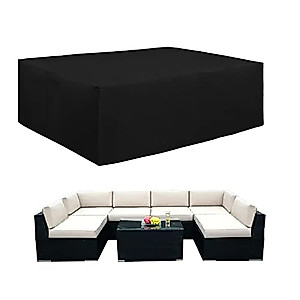 Easy-Going 600D Heavy Duty Patio Furniture Cover, Outdoor Rectangular Table and Chair Set Cover, Waterproof Outdoor Sectional Set Cover (110" L x 84" W x 28" H, Black)