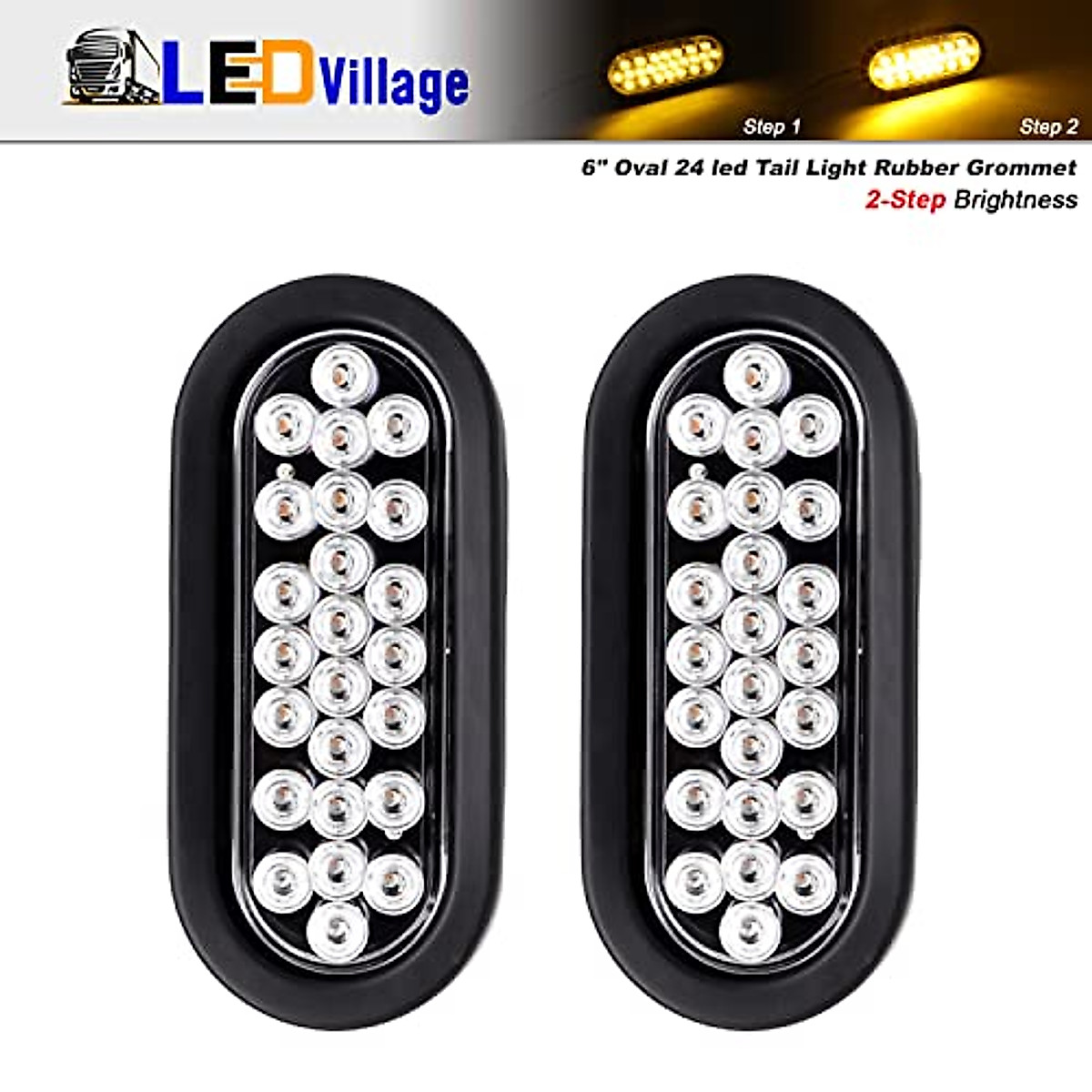 LEDVILLAGE 6 Inch Oval Clear Lens Amber Trailer Marker Lights 24 LED Turn Parking Signal Lamp SMD Plug & Rubber 3-Wire for Trailer Truck RV Pickup Van 12v DC (2 Pcs)