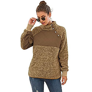 VIISHOW Womens Fashion Oversize Fluffy Fleece Sweatshirt Pullover Outwear With Pockets Brownish Yellow X-Small
