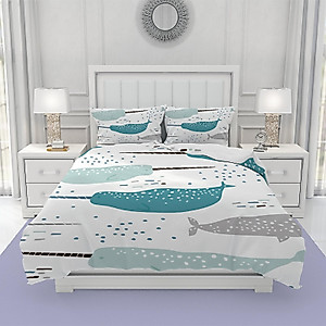 Duvet Cover Bedding Sets Twin Size - Marine Narwhals Duvet Cover Sets Soft Comforter Cover with 1 Duvet Cover and 2 Pillow Shams, Gifts for Girls Boys Teen (Without Comforter)