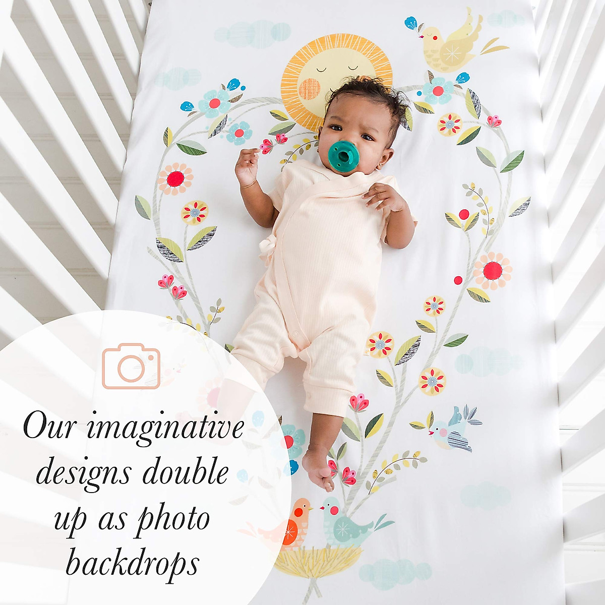 Rookie Humans 100% Cotton Sateen Fitted Crib Sheet: Love Blooms. Modern Nursery, Use as a Photo Background for Your Baby Pictures. Standard Crib Size (52 x 28 inches) Floral Crib Sheet