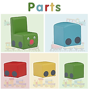 Kinsuite Kids Sofa Set - 5 Pcs PVC Leather Foam Toddler Lightweight Wooden Frame Cartoon Chair & Stools for Nursery School Daycare Kingdom Home Activity Room