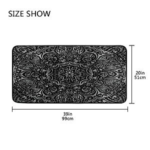 ALAZA Black and Silver Mandala Kitchen Rugs Non Slip Soft Kitchen Floor Mats Standing Mat Bath Rug Runner Doormats Carpet for Home Decor 39 X 20 inch