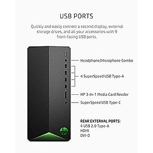 HP Pavilion Gaming Desktop, 10th Generation Intel Core i5-10400F Processor, NVIDIA GeForce GTX 1650 Graphics, 8 GM RAM, 256 GB SSD, Windows 11 Home (TG01-1120, Shadow Black)