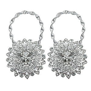 FURIJING Magnetic Crystal Curtain Tie Backs,Curtain Bling Tiebacks,Crystal Curtain Holdbacks,Tie Back Curtains Magnetic Drapery Tiebacks,Sparkling Flower Curtain Buckle Holder-FWF001Silver-2 Pack