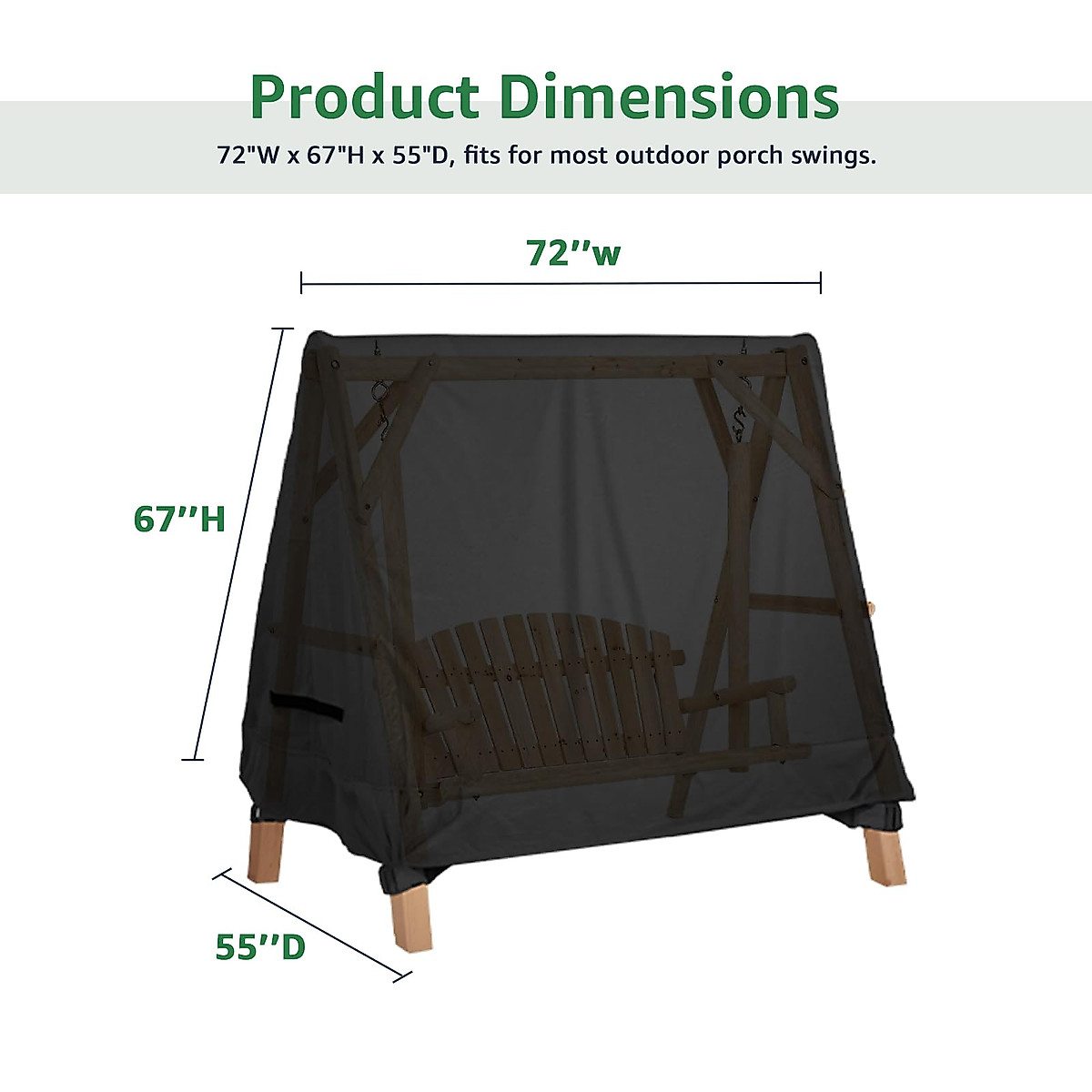 Outdoor Swing Cover A Frame 420D Waterproof Porch Swing Cover UV Resistant Weather Protector Patio Furniture Cover for Outdoor Furniture 72x67x55 Inch (Black)