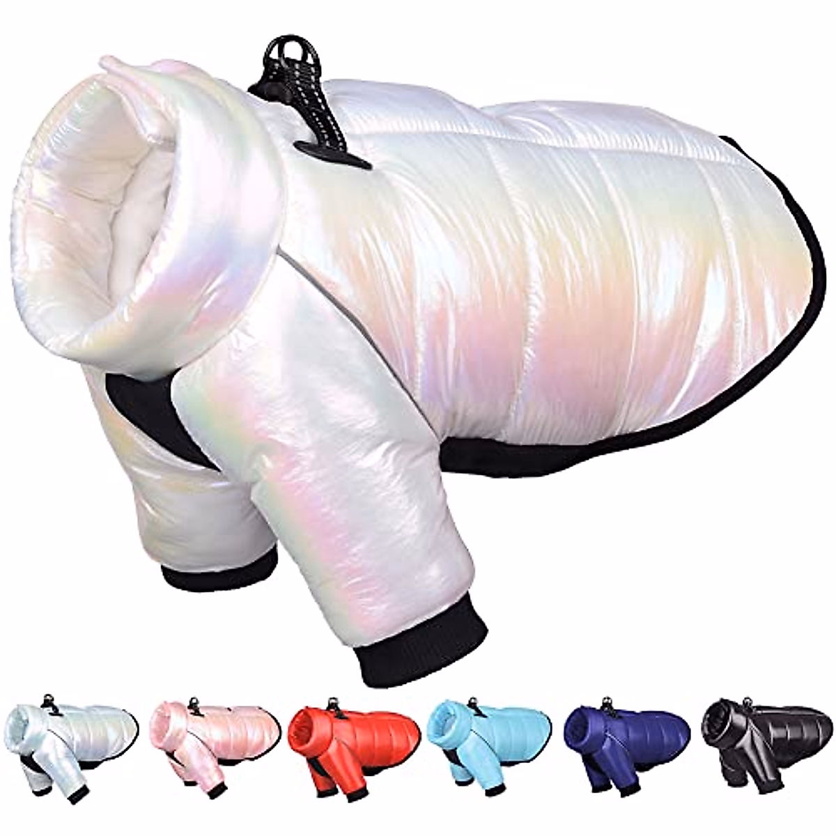 Mitili Warm Dog Jacket in Winter Pet Cold Waether Coats, Dogs Clothes with D-Ring Collar, Waterproof Reflective Dog Vest Coat with Double Row Zip for Small Medium Large Pet (Small, Colorful White)