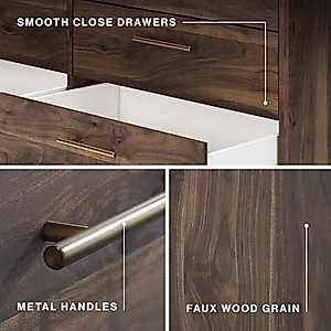 Signature Design by Ashley Calverson Contemporary 6 Drawer Dresser with Burnished Goldtone Pulls, Dark Brown