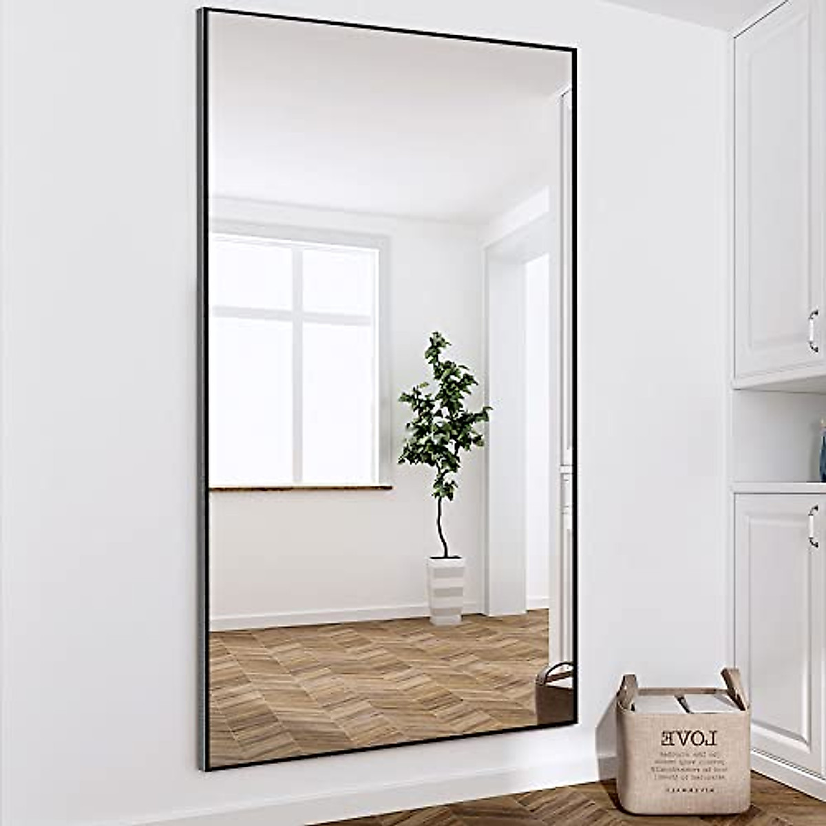 KIAYACI Full Length Mirror Oversized Floor Mirror with Stand Bedroom Dressing Mirror Full Body Wall Mirror (Black, 71" x 32")