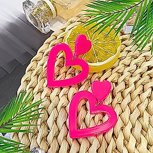 Double Heart Earrings Dangling Heart Drop Earrings For Women & Heart Shaped Sunglasses Set, Chic Outfit Jewelry Fan Gifts (A-Pink Heart Earrings)