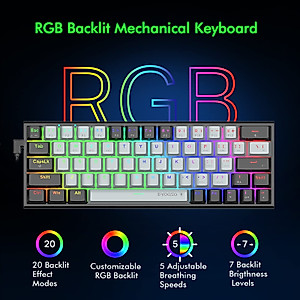 E-YOOSO Wireless Mechanical Keyboard, Bluetooth/2.4G/USB-C 60% Portable Rechargeable 63 Keys Gaming Keyboard, Compact RGB Hot Swappable Mechanical Keyboard with Linear Red Switches for Windows/Mac