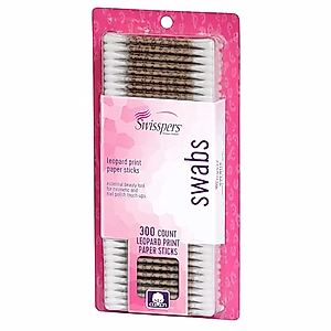 Swisspers Premium Leopard Paper Swabs – 300 Count (Pack of 1) – Fun and Stylish Cotton Swabs with Leopard Print Design – 100% Cotton Tips for Beauty and Personal Care