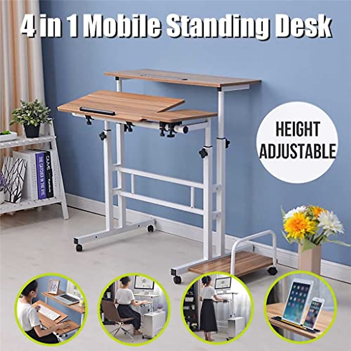 MJWDP 4 in 1 Adjustable Laptop Desk Multifunctional Computer Desk Table 2-Layer Study Desk PC Laptop Table Desk Stand with Mouse Pad (Color : E)