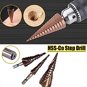 HSS-CO M35 Step Drill Bits Cut Tool， Step Drill for DIY Woodworking, Plastic Wood 5-27mm