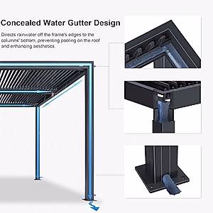PURPLE LEAF Louvered Pergola 10' x 13' Outdoor Aluminum Pergola with Adjustable Roof for Deck Backyard Garden Grey Hardtop Gazebo