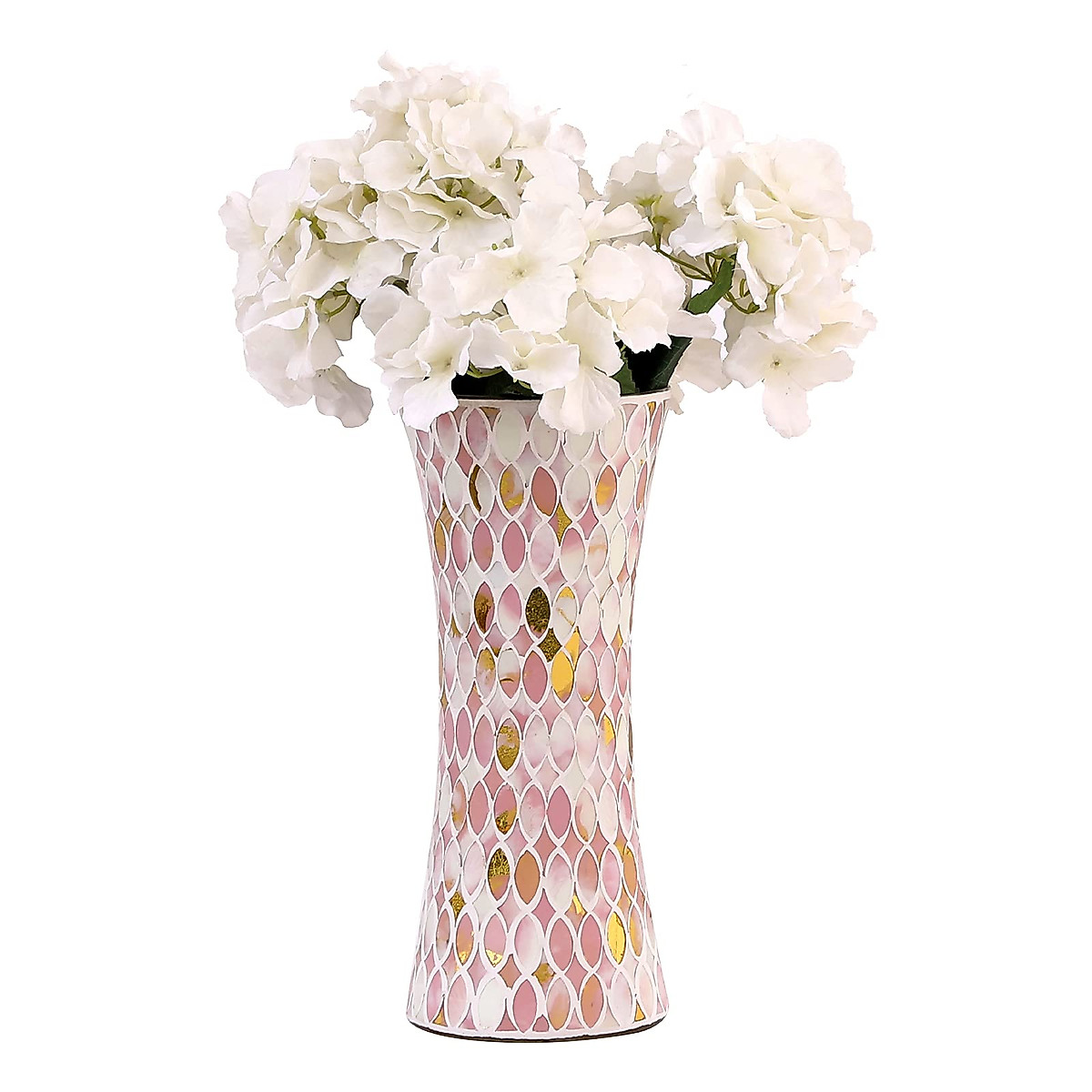 Mosaic Glass Flower Vase Large Size Handmade Glass Glass Vases Plant Pots Ceramic Vase for Living Room Decorations, Home Decor, Office, Wedding,Pink-Gold Oval,5 X 11.6 Inch