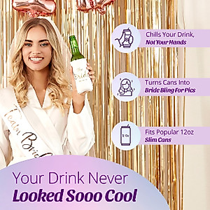 Bride Tribe Bachelorette Party Premium Skinny Can Sleeves - Insulated Neoprene Drink Holders, Fit Slim Spiked Hard Seltzer Beer Cans for Decorations, Supplies, Favors (Pink)