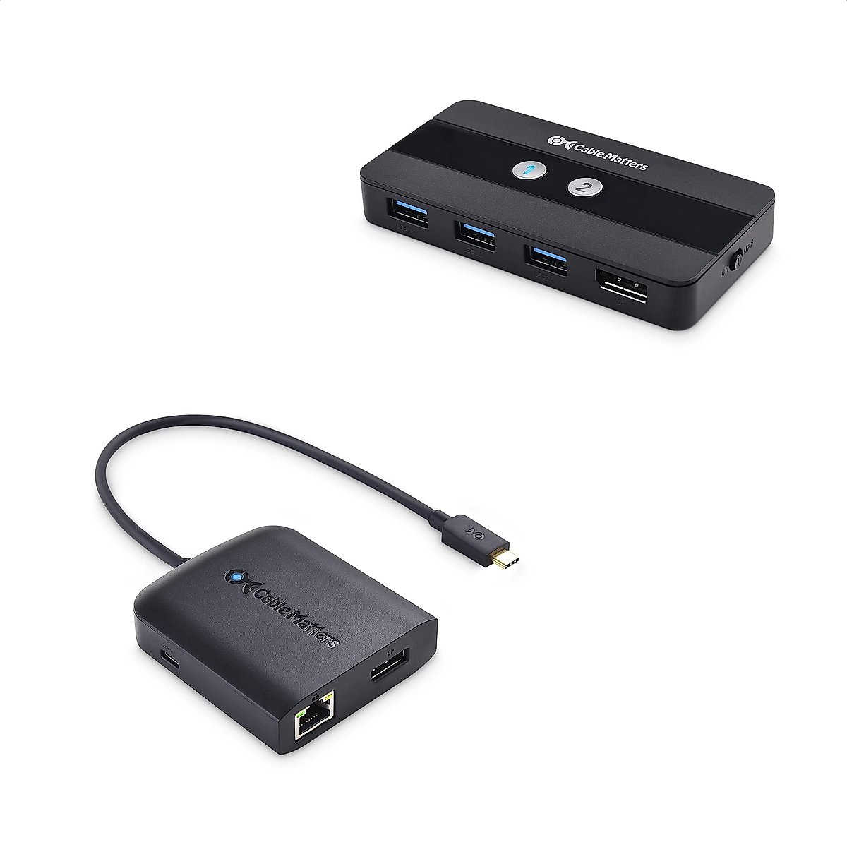 Cable Matters USB 3.0 KVM Switch DisplayPort 1.4 for 2 Computers and USB C Hub DisplayPort 1.4 Bundle