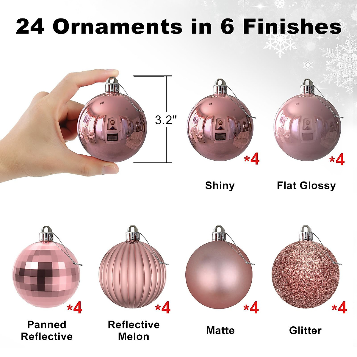Rose Gold 3.2" Large Christmas Balls - Christmas Tree Decoration Ornaments Shatterproof Hanging Balls for Birthday Halloween Holiday Wedding Decorations Set of 24pcs