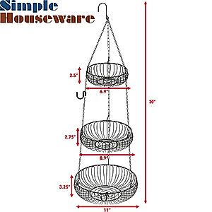 SimpleHouseware Hanging Fruit Basket, Classic Oblate, Black