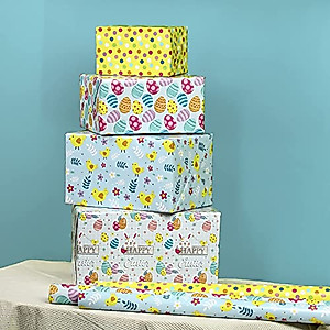 LeZakaa Easter Wrapping Paper Roll - 40 x 120 inches per Roll - Easter Bunny/Egg/Chicken/Dot Print for Gift Wrap, Craft - 4 Rolls