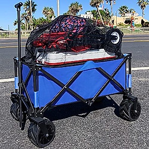 PA Collapsible Beach Wagon with Big Wheels for Sand Utility Foldable Wagon Garden Cart All Terrain Grocery Outdoor Utility Pull Carts Extra Large, Blue