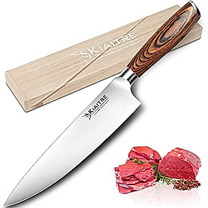 Kiaitre Chef Knife 8 Inch Professional Sharp Kitchen Knife High Carbon Stainless Steel with Ergonomic Handle 56±HRC with Gift Box (High Carbon Stainless Steel)…