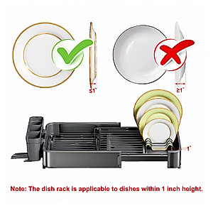 HERJOY Aluminium Dish Drying Rack, Dish Racks for Kitchen Counter, Expandable(14.9"-22.2") Kitchen Large Capacity Dish Drying Rack with Drainboard, Dish Rack with Utensil Holder(Drying Mat Gift)