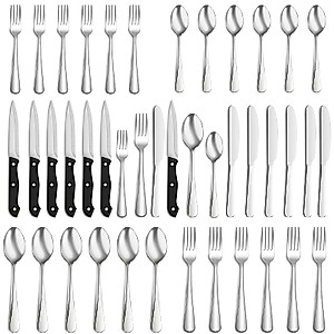 36-Piece Silverware Set with Steak Knives for 6, Food-Grade Stainless Steel Utensils Set Includes Spoons Forks Knives,Tableware Cutlery Set For Home Restaurant Hotel, Mirror Finish, Dishwasher Safe
