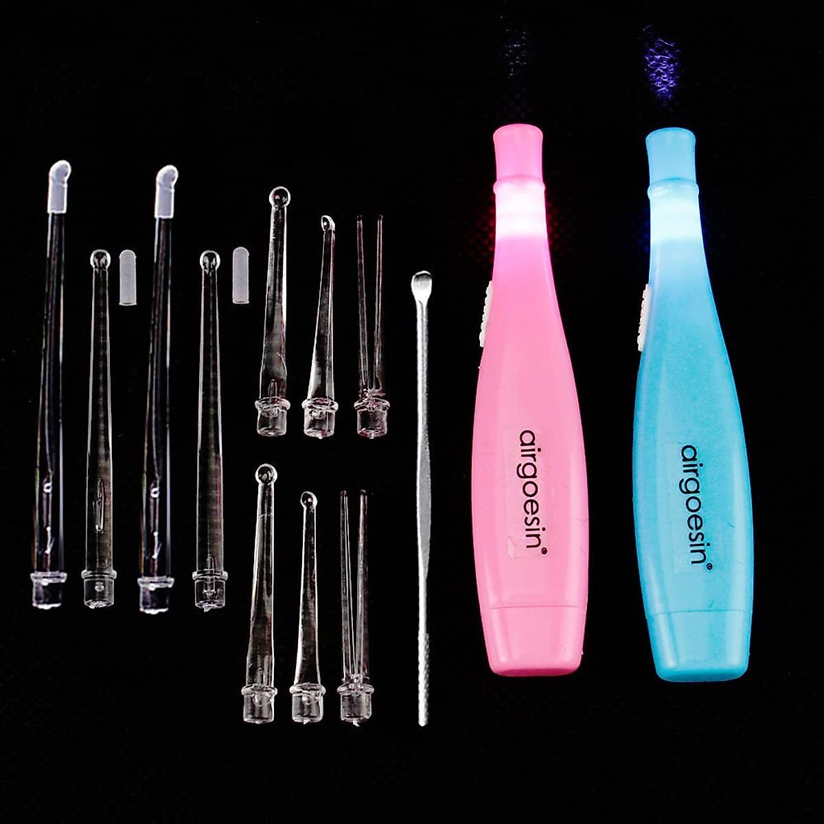 Airgoesin 2 Lighted Tonsil Stone Remove Tool, 10 Tips, Tonsillolith Pick + Case Oral Clean Longer Attachment