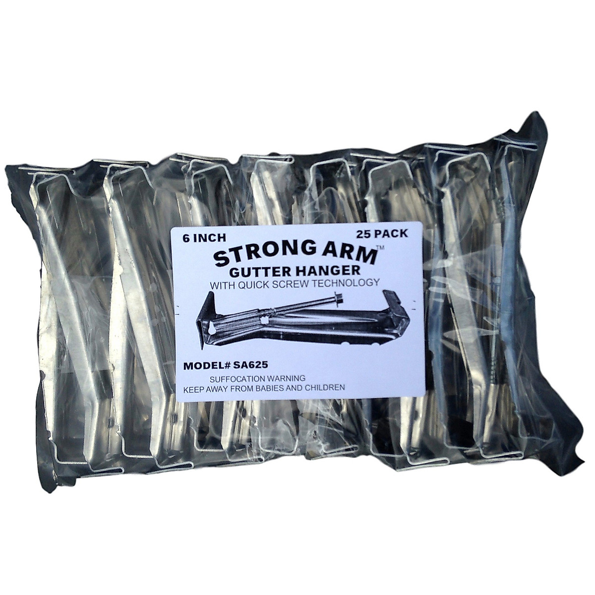 (25-Pack) 6 Inch Heavy Duty Hidden Rain Gutter Bracket Hook Hangers with Clip Strong Arm Brand