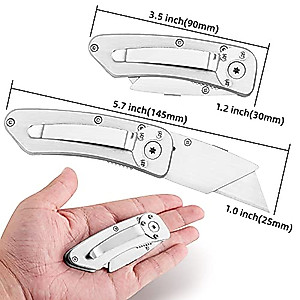 Utility Knife Box Cutter Knife 2 Pack Stainless Steel Folding Knife with Extra 10 Piece High-Strength Razor Blades