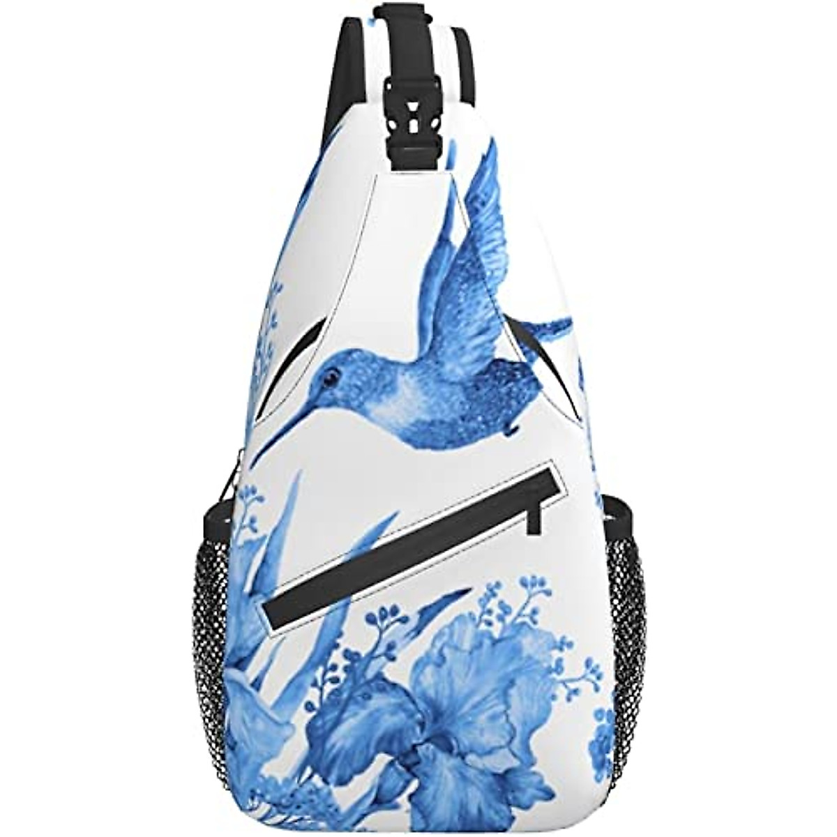 Sling Bag Blue Iris Flower Hummingbird Hiking Daypack Crossbody Shoulder Backpack Travel Chest Pack for Men Women
