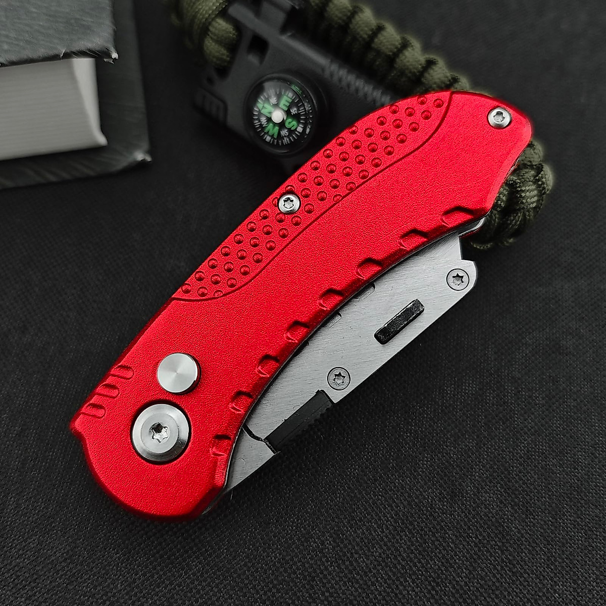 Folding Utility Knife, Aluminum Handle Heavy Duty Safety Box Cutter, EDC Pocket Knife, Quick-change Blade, Ideal for Home Tools, Office and Outdoors